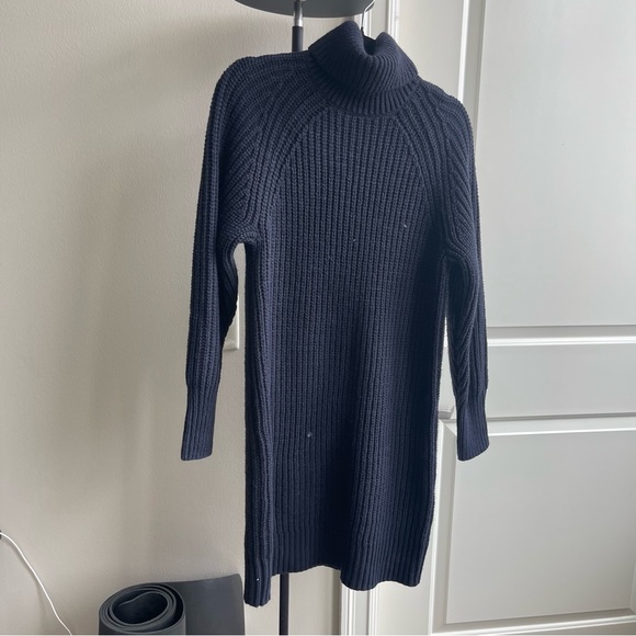 Uniqlo | Dresses | Uniqlo Blue Cowl Neck Dress With Ribbed Texture ...